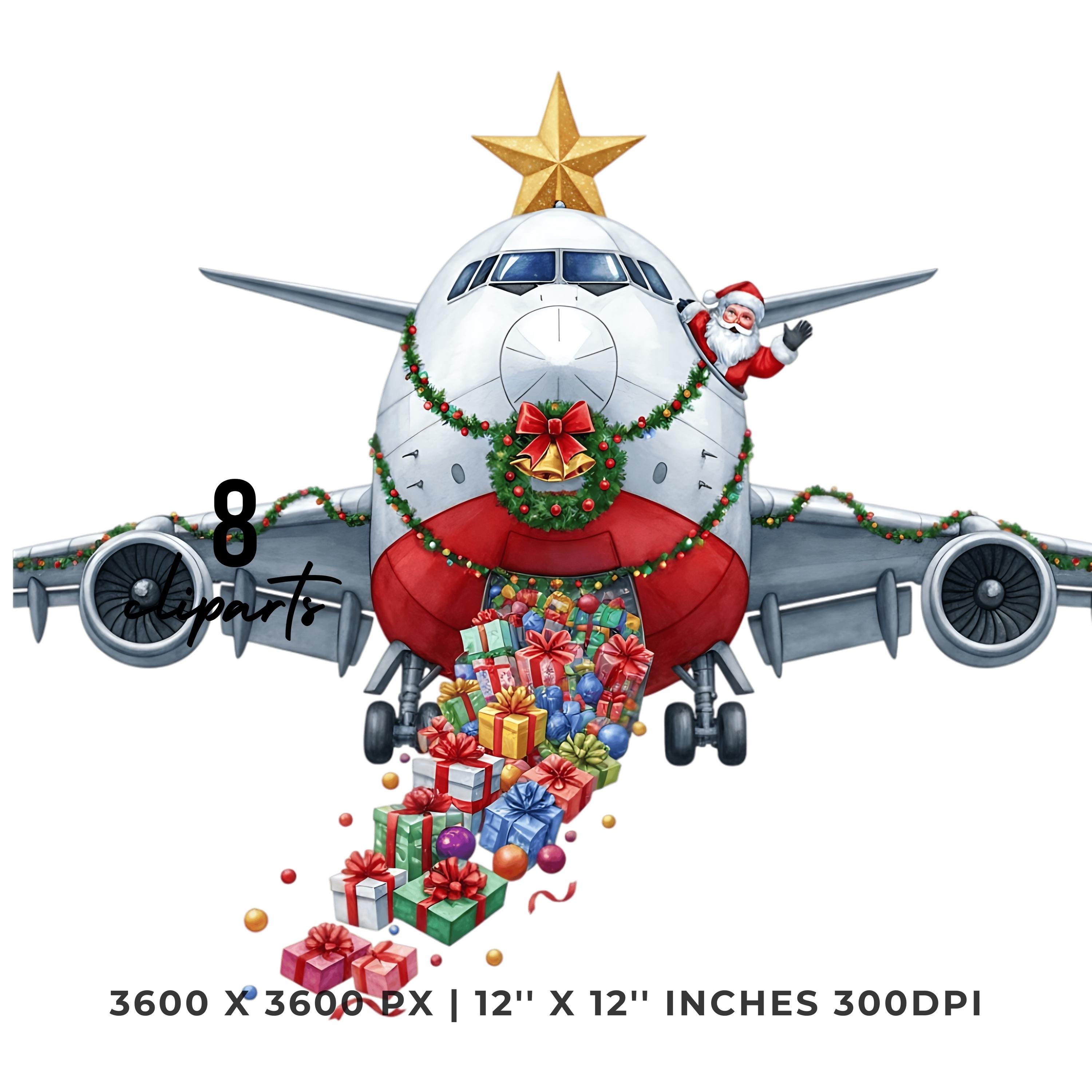 Santa's Holiday Jet Christmas Plane Clipart Bundle - Festive Aircraft ...