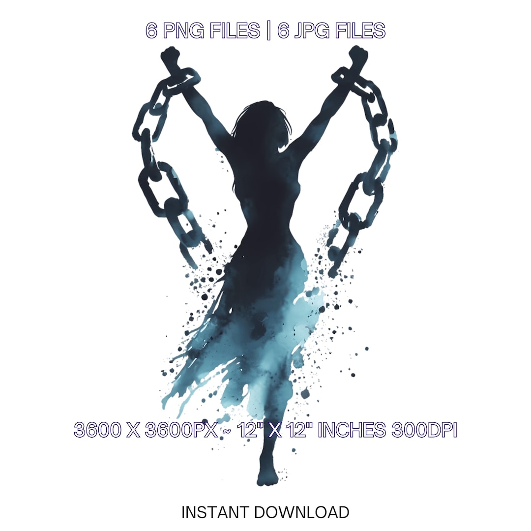Woman Breaking Chains Silhouette Clipart: Freedom Illustration (PNG JPG ...