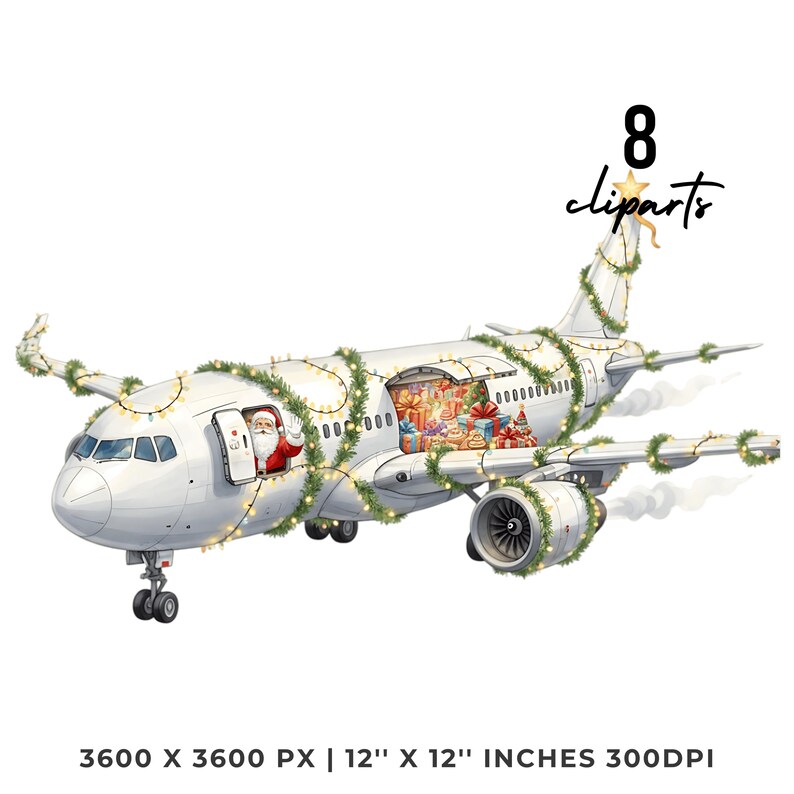 Santa's Holiday Jet Christmas Plane Clipart Bundle - Festive Aircraft ...