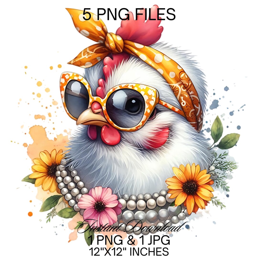 Funny Chicken PNG Clipart: Hen With Sunglasses & Pearls (digital ...