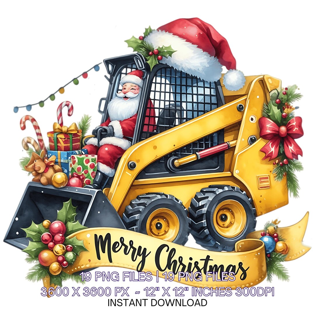 Watercolor Santa Skid Steer Clipart | Christmas Construction PNG ...
