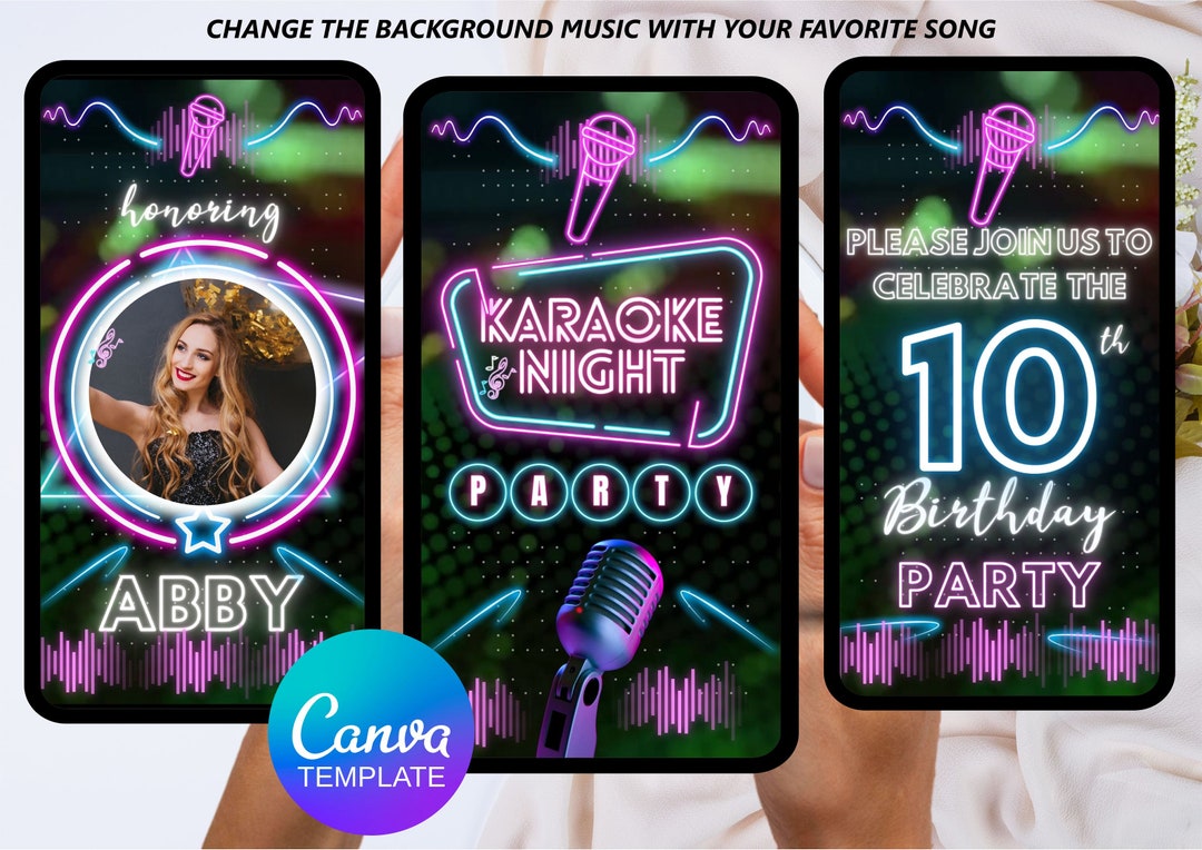 Karaoke Party Invitation, Singing Invite, Retro Neon Lights Party ...