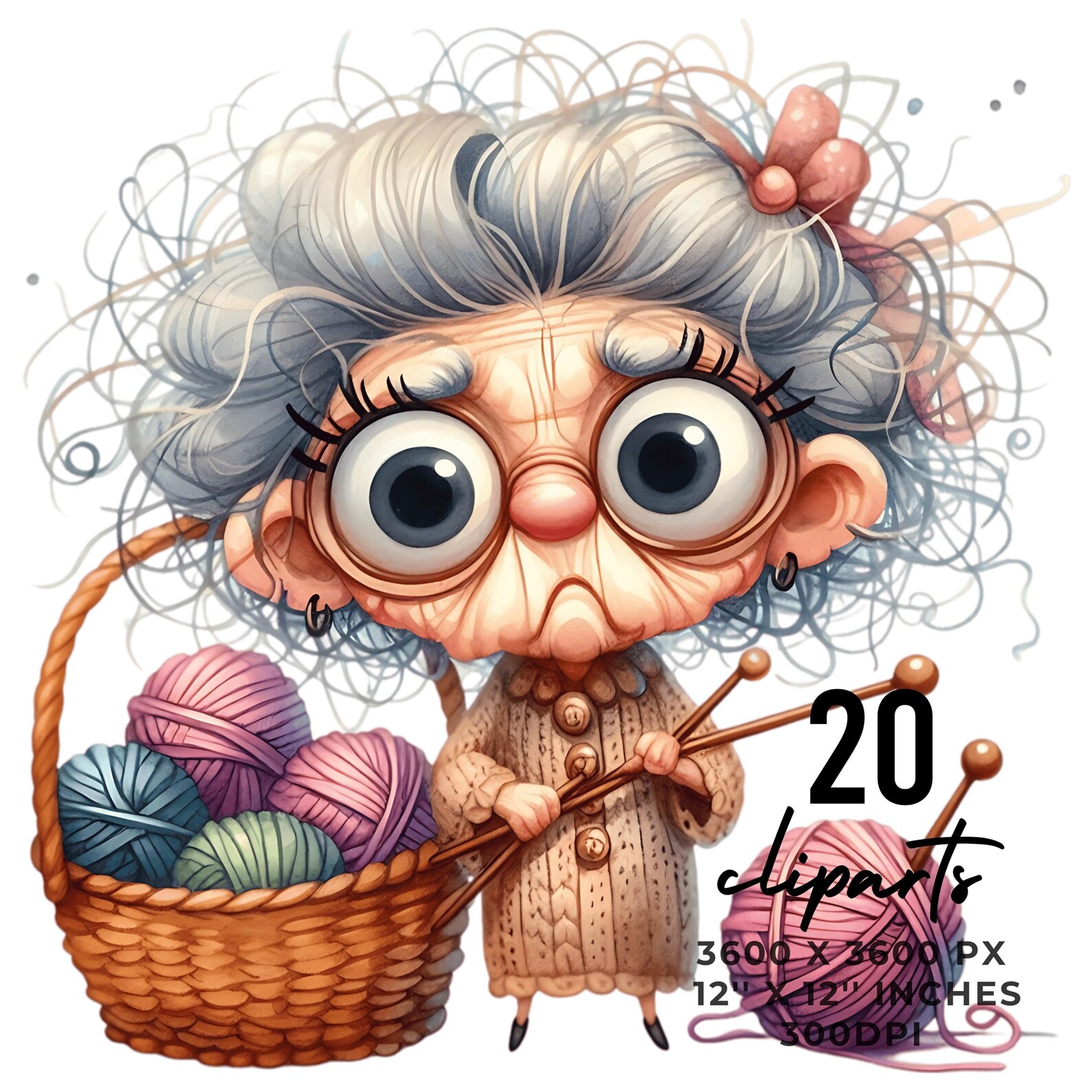 Grumpy Old Lady Clip Art: 20 PNG Images for Scrapbooking (digital ...