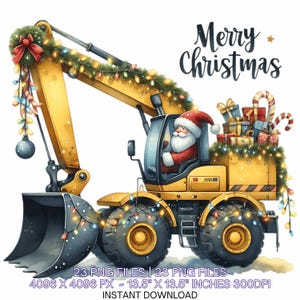 23 Merry Christmas Crane Truck PNG Clipart Watercolor Construction ...