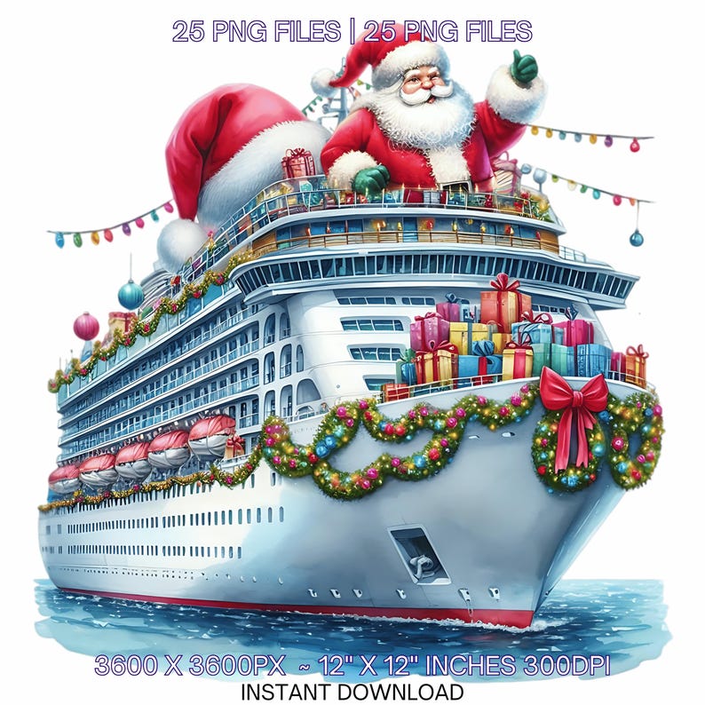 25 Merry Christmas Cruise Vacation PNG Clipart | Nautical Santa Boat ...