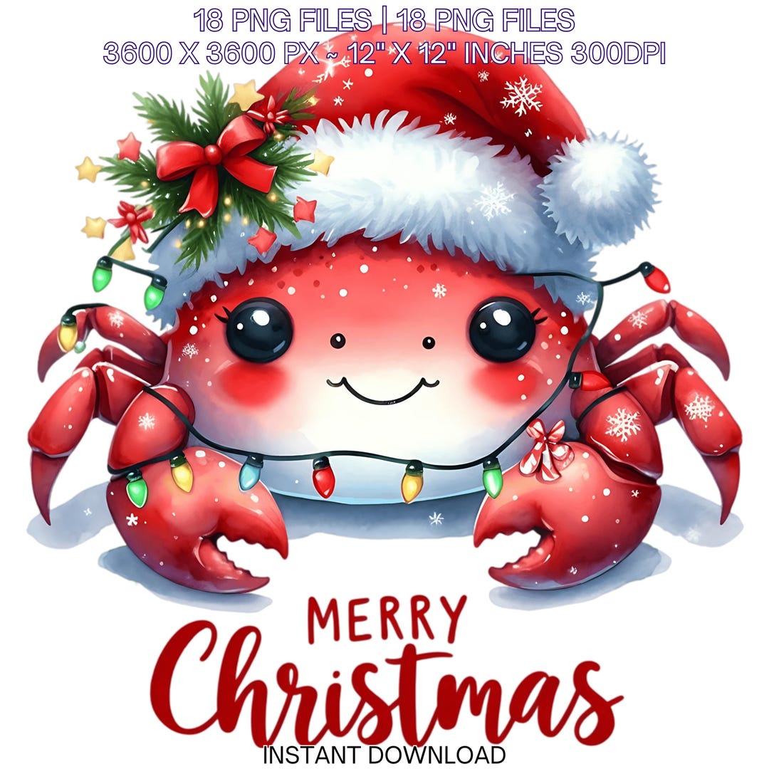 Christmas Crab Clipart PNG | Watercolor Winter Graphics (digital ...