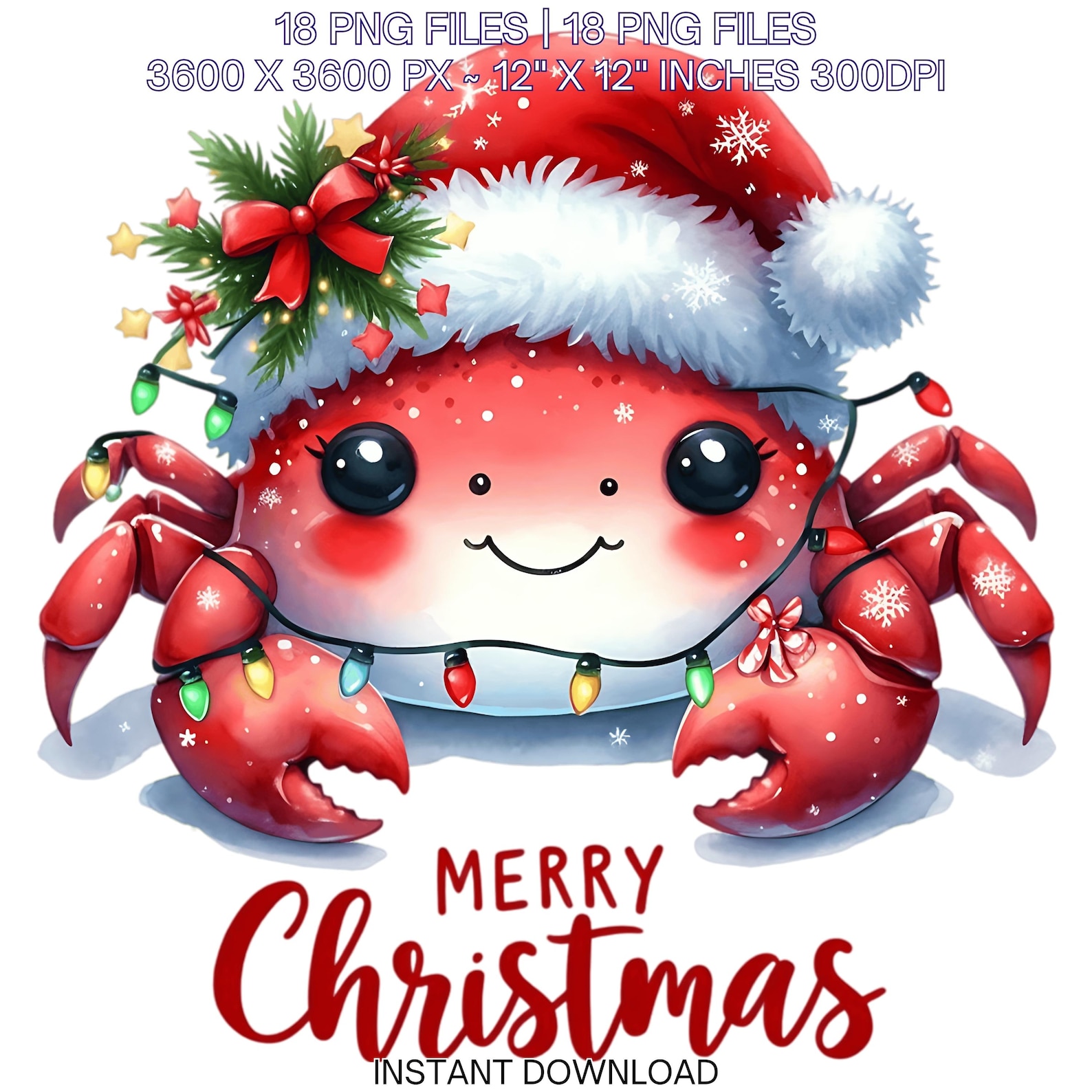 18 Merry Christmas Christmas Crab Clipart PNG | Watercolor Winter ...