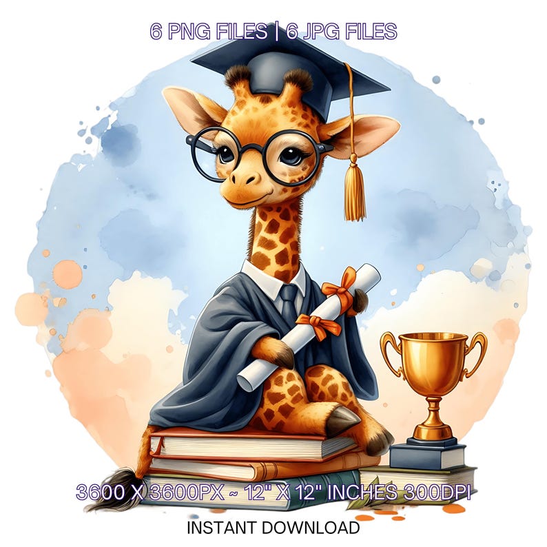 Graduation Giraffe Clipart: Kid Graduate PNG JPG - Etsy