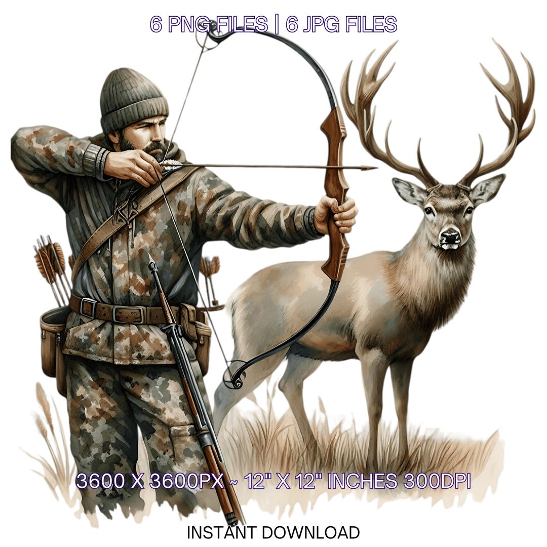 6 Bow Hunting Clip Art | Deer Hunting Clipart Sublimation PNG Bundle ...