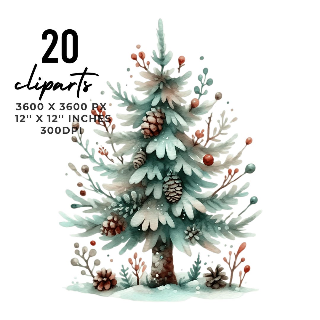 20 Quirky Whimsical Christmas Trees Clipart Watercolor PNG Paper Craft ...