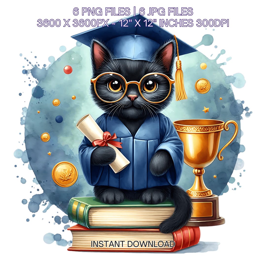 Graduation Cat Clipart: Black Cat With Diploma (PNG, JPG) - Etsy UK