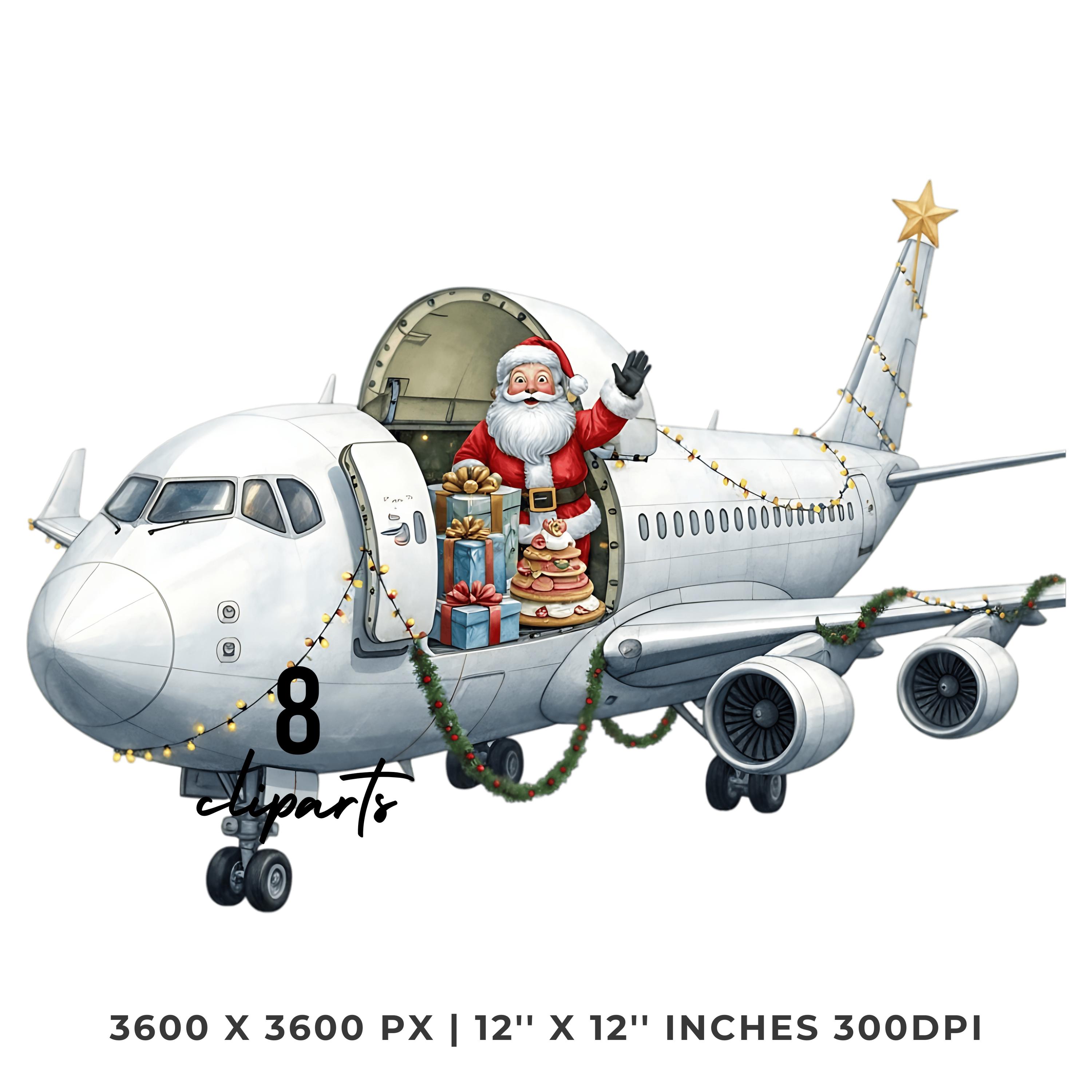 Santa's Holiday Jet Christmas Plane Clipart Bundle - Festive Aircraft ...