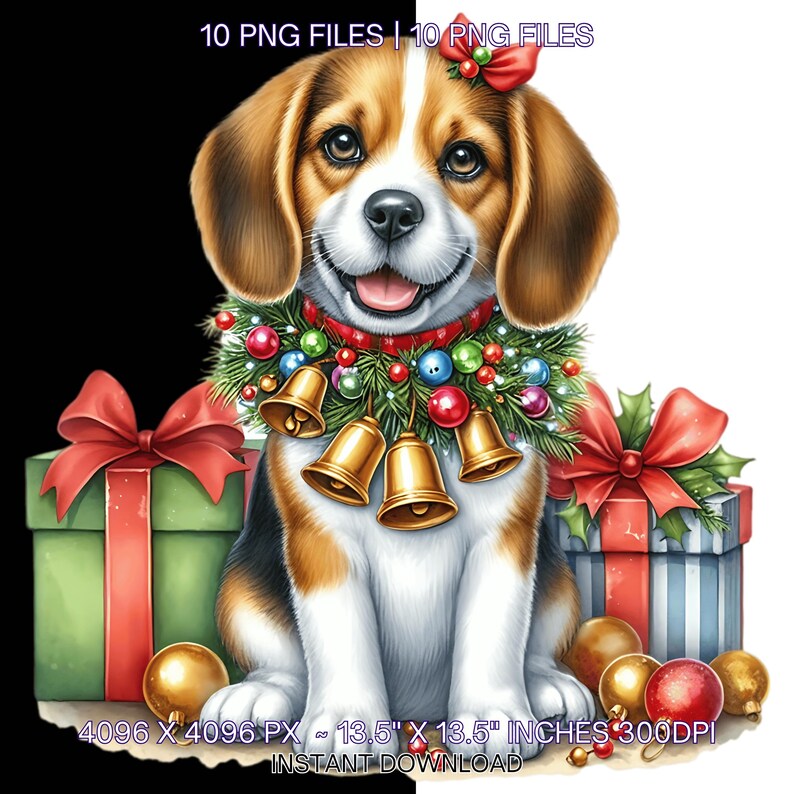 10 Cute Christmas Beagle PNG Sublimation Design | Beagle Dog PNG ...