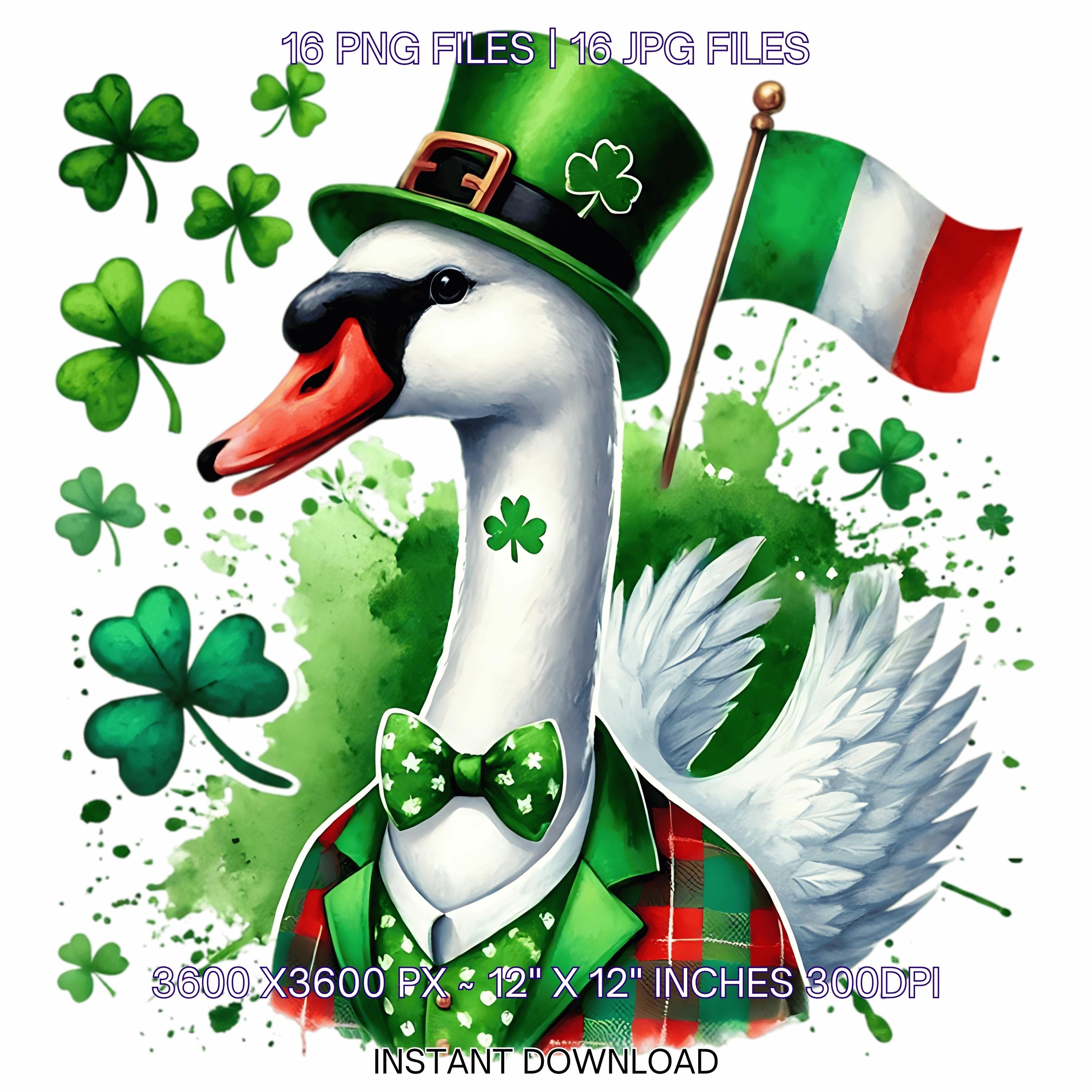 St. Patrick's Day Swan Clipart | Irish Shamrock PNG (digital Download ...