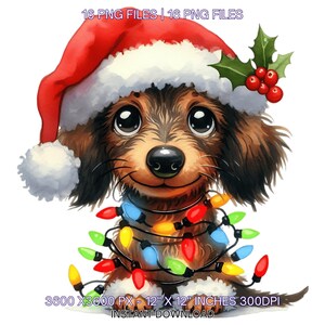 16 Cute Dachshund Puppy Dog With Santa Hat and Christmas Lights Clip ...