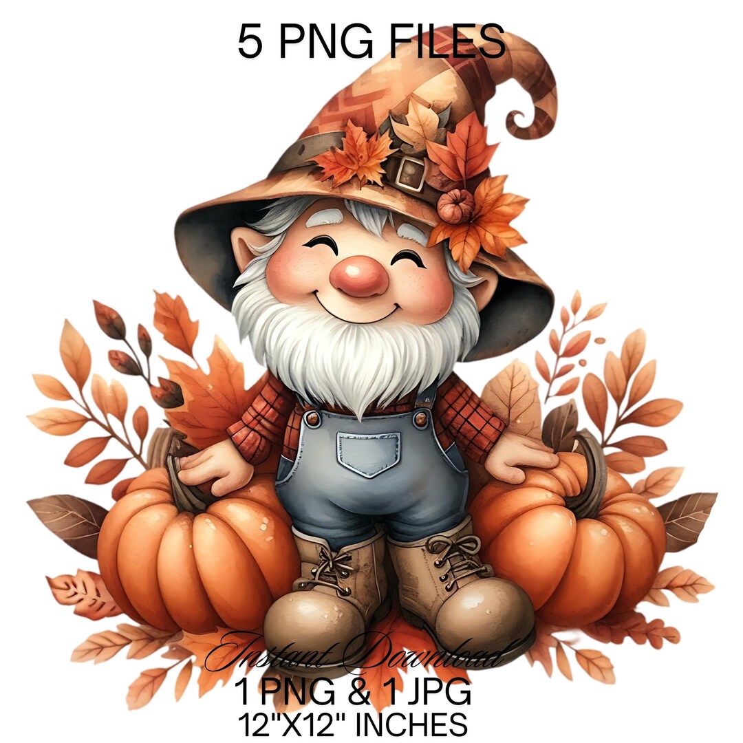 Autumn Cute Gnome PNG Clipart | Watercolor Fall Garden Gnome Clipart ...