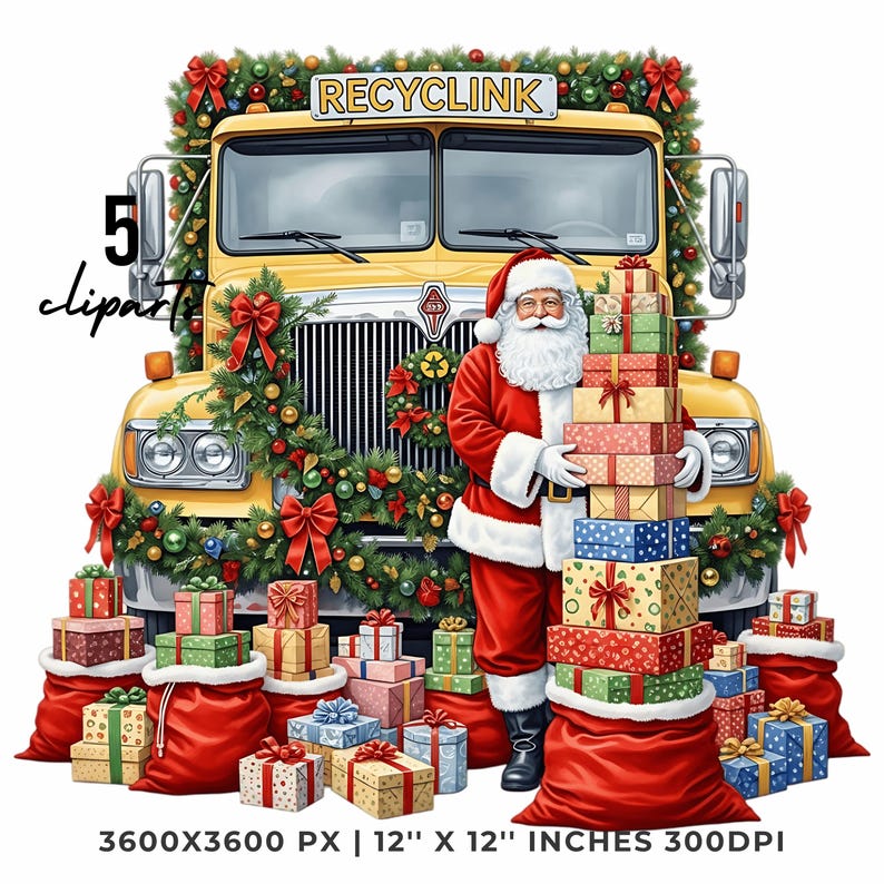 Christmas Santa Recycling Truck Clipart – Holiday Vehicle PNG JPG ...