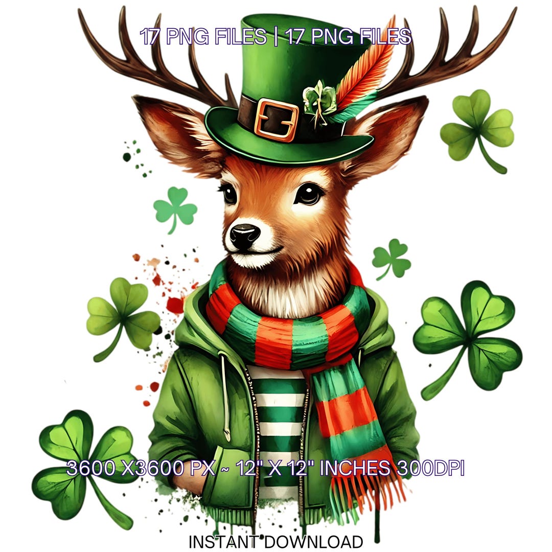 St. Patrick Irish Deer & Irish Flag PNG | 16 Woodland Red Deer St ...