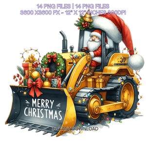 14 Merry Christmas BULLDOZER PNG Clipart | Watercolor Construction ...