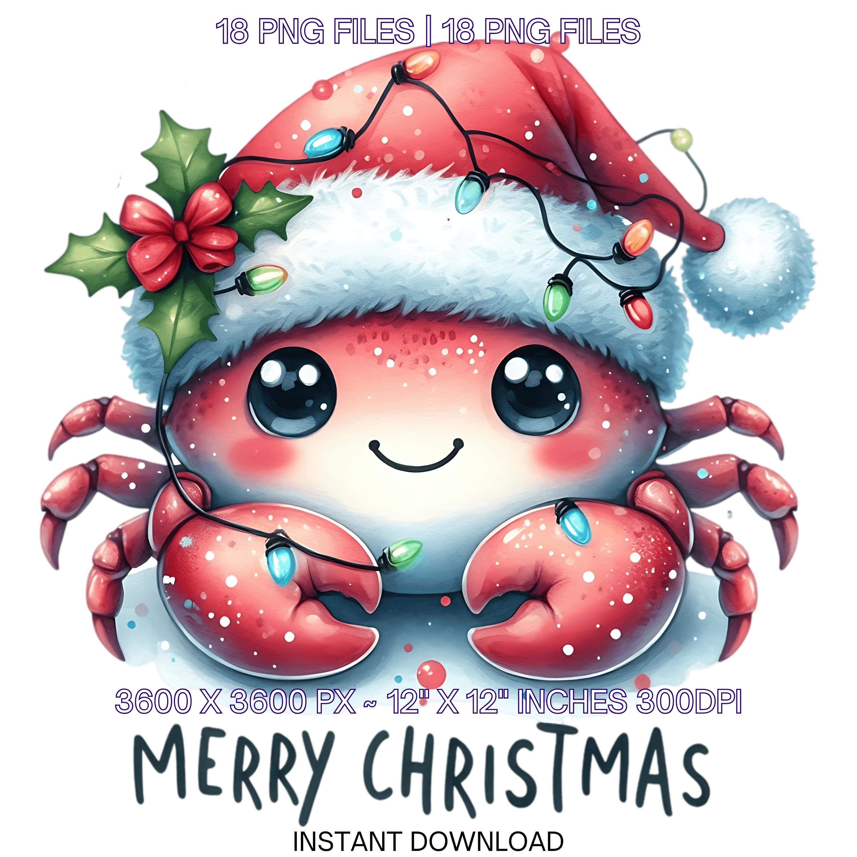 18 Merry Christmas Christmas Crab Clipart PNG Watercolor Winter ...