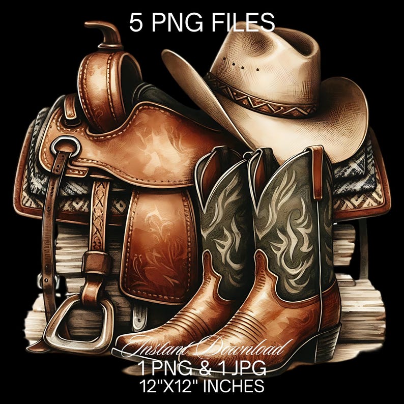 Watercolor Cowboy Clipart: Boots, Hat, Saddle PNG (digital Download) - Etsy