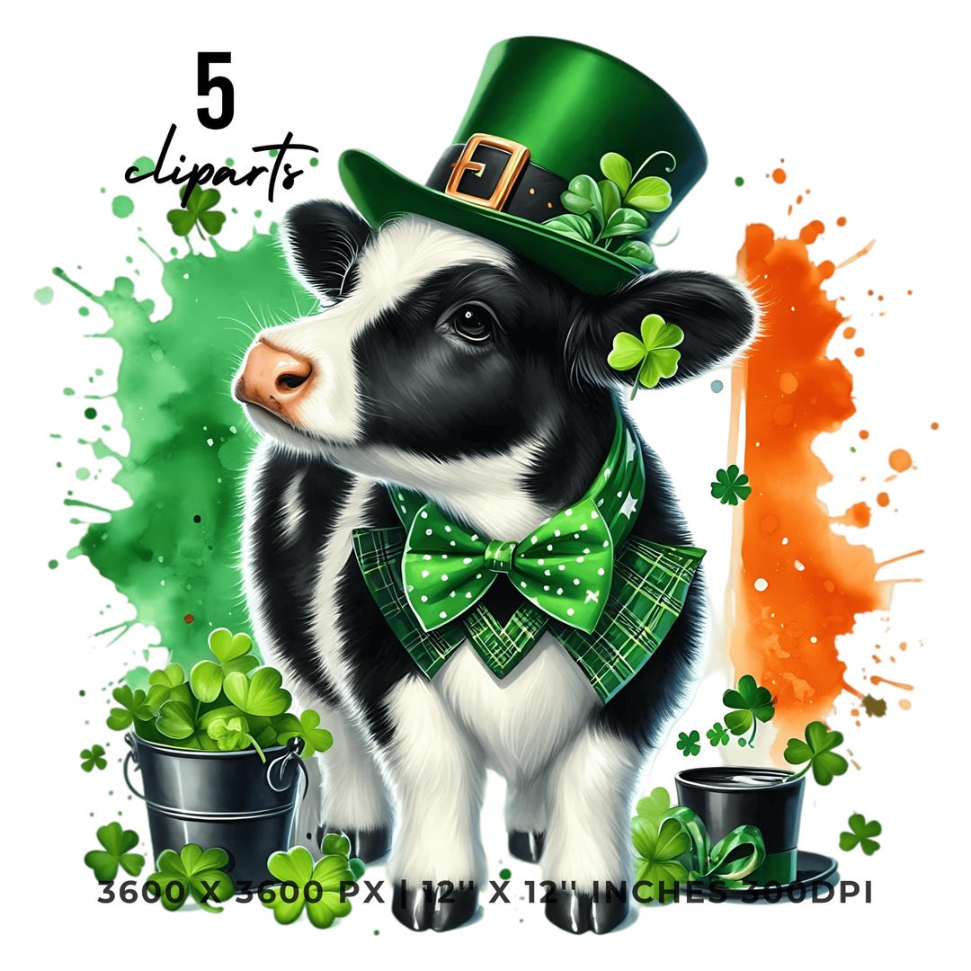 5 St. Patrick's Day Cow PNG Clipart Sublimation | St Patrick Irish Cow ...
