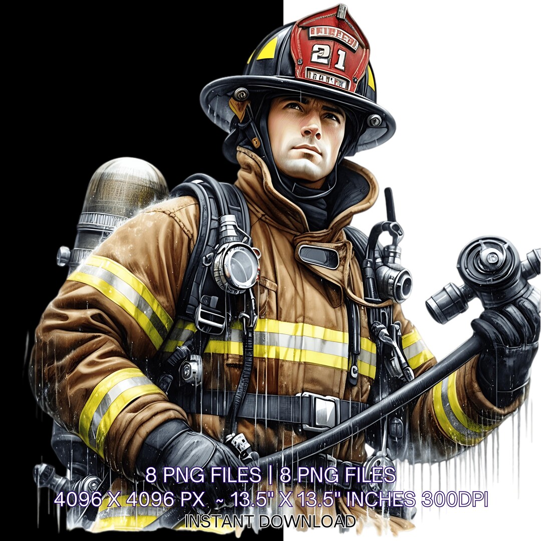 8 Fireman PNG Watercolor Fireman Clipart Firefighter PNG Firefighter ...