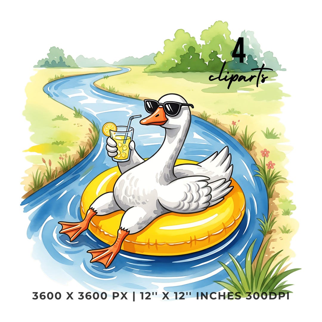 Summer Goose Clipart: Watercolor River Float PNG ( , Digital Download ...