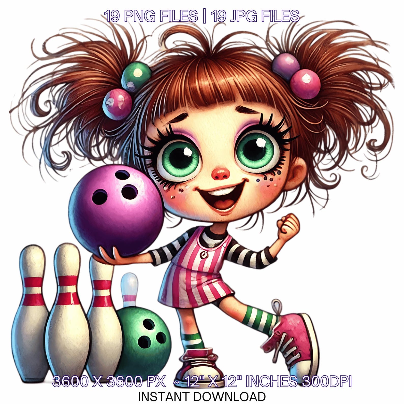 Funny Bowling Girl Cartoon Clipart: PNG, JPG (digital Download) - Etsy