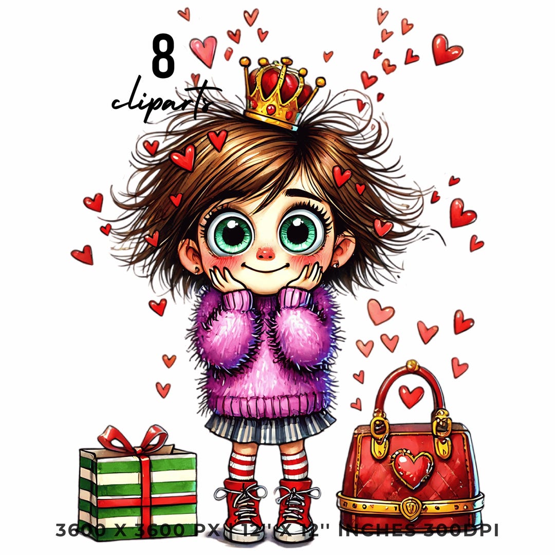 Valentine's Day Girl Clipart PNG: Watercolor Junk Journal Graphics ...