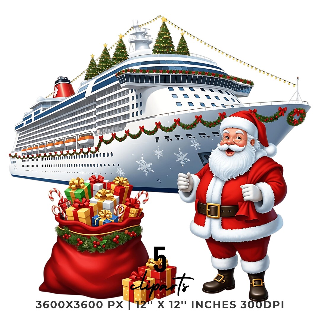 Christmas Cruise Ship Clipart Bundle: Santa Claus, Nautical Holiday ...
