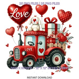 Valentine Tractor Clipart: Watercolor Farm Vehicle PNG - Etsy