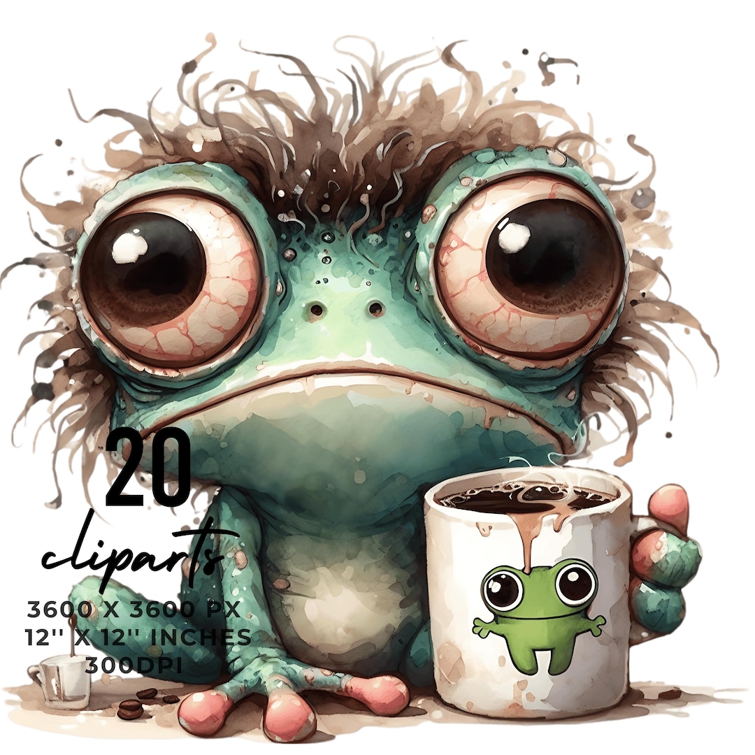 20 Quirky Coffee Grumpy Frog PNG Clipart | King Frog PNG | Crown Frog ...