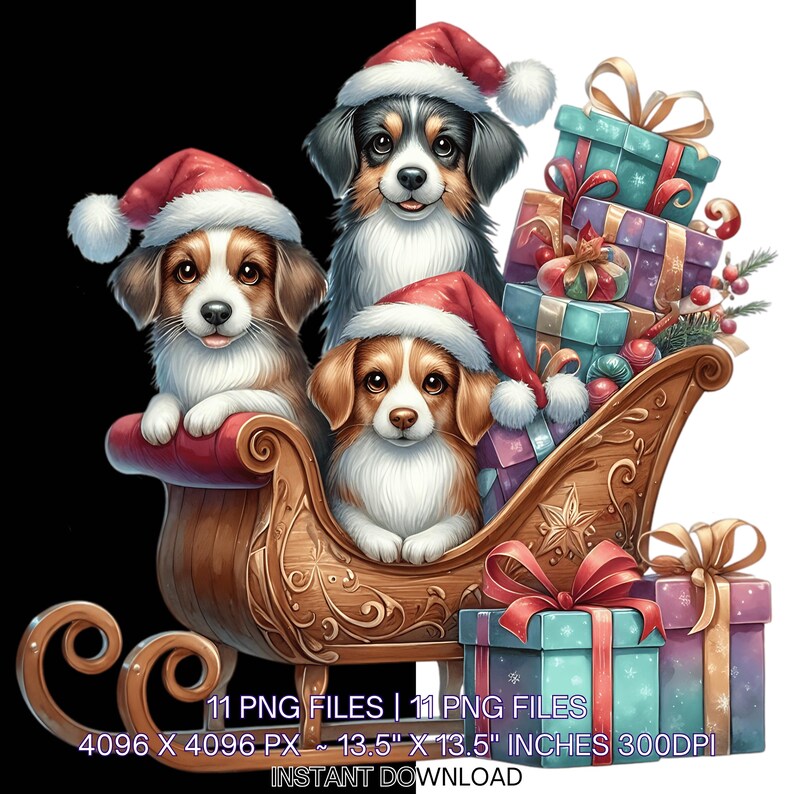 Three Dogs Clipart | 3 Dogs Clipart | Merry Christmas Family Dogs PNG ...