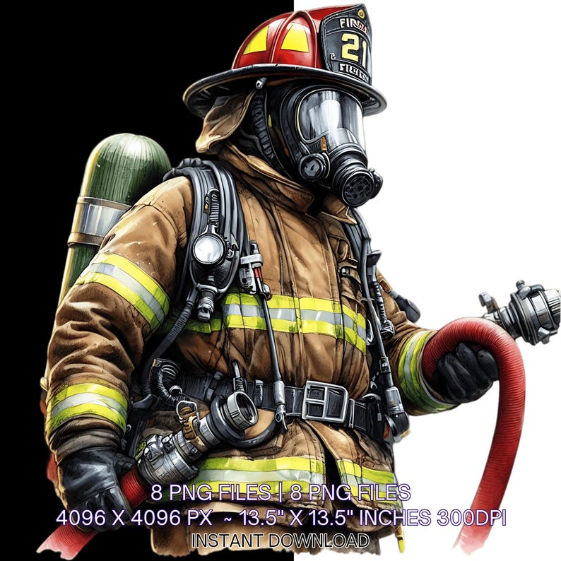 8 Fireman PNG Watercolor Fireman Clipart Firefighter PNG Firefighter ...