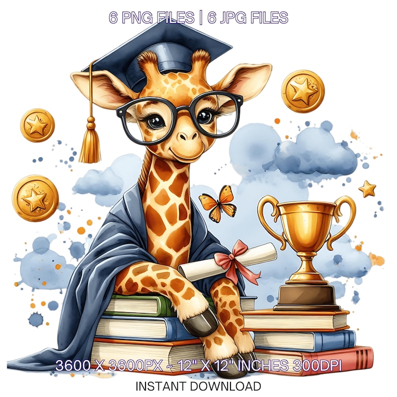 Graduation Giraffe Clipart: Kid Graduate PNG JPG - Etsy