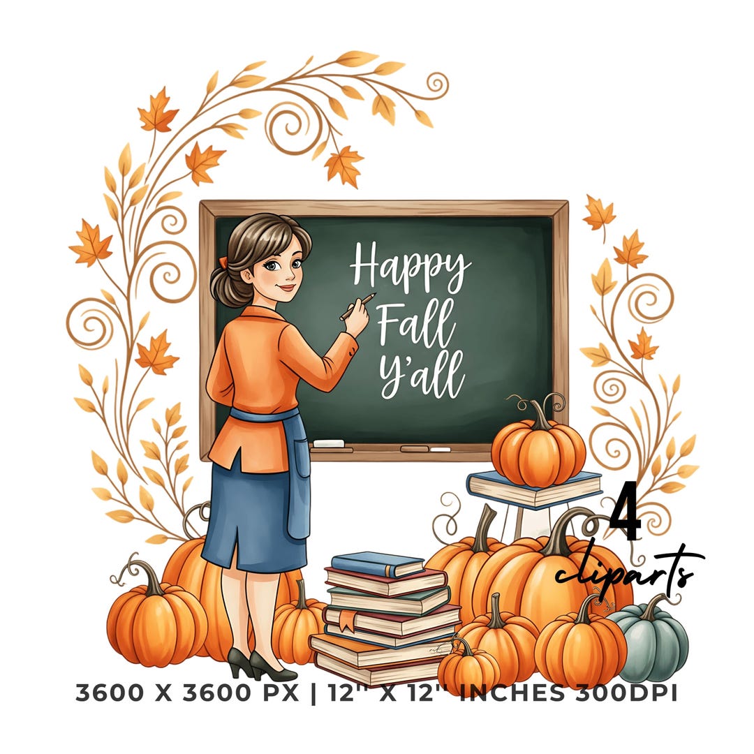 Fall Teacher Clipart: Autumn Blackboard, Pumpkins (PNG JPG - Commercial ...