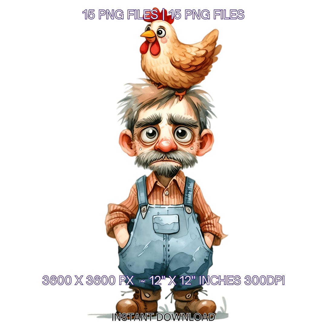 Grumpy Farmer Clipart: Quirky PNG Images for Scrapbooking (digital ...