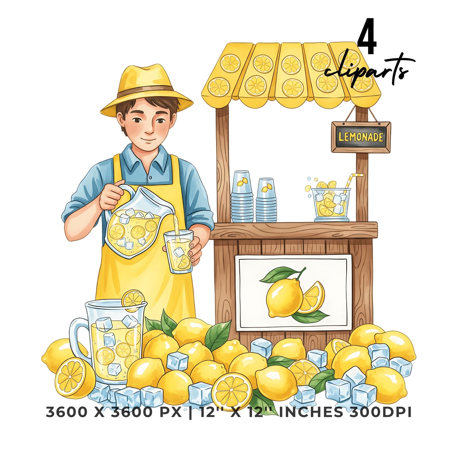 Watercolor Lemonade Stand Clipart: Lemonade Worker PNG & JPG ( ) - Etsy