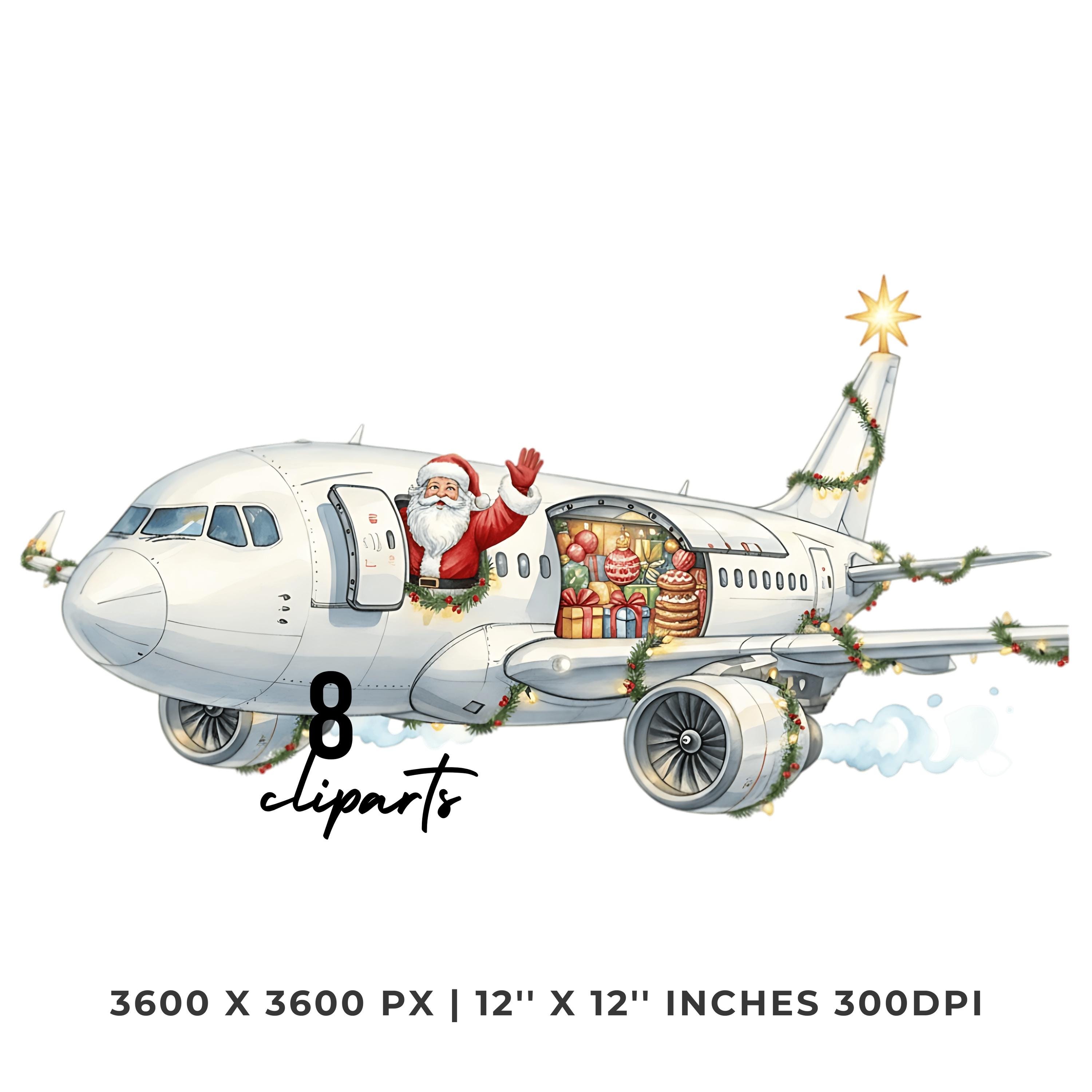 Santa's Holiday Jet Christmas Plane Clipart Bundle - Festive Aircraft ...