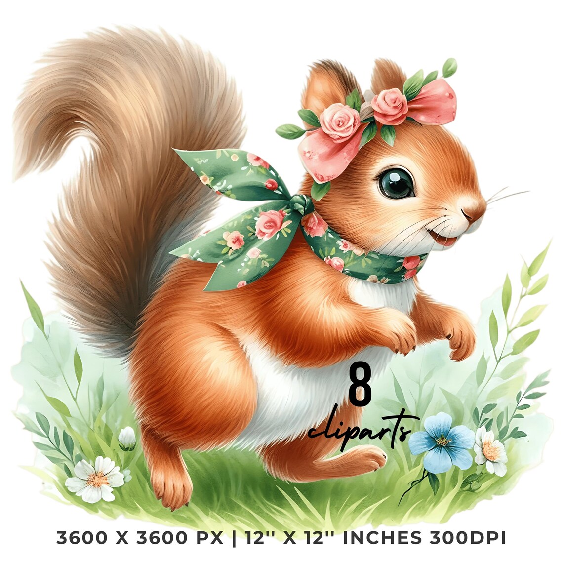 Watercolor Spring Squirrel Clipart: Wild Animal PNG Images - Etsy