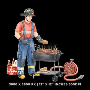Firefighter BBQ Clipart: Grill Fireman PNG & JPG (12x12" 300DPI) - Etsy