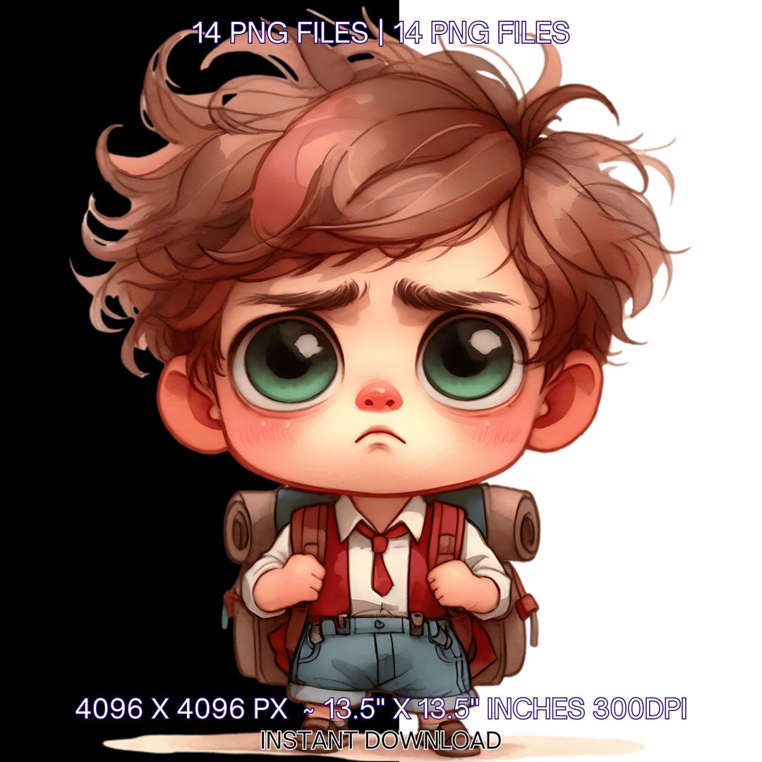 14 Quirky Grumpy Boy Clipart PNG | Sleepy Boys in Pyjama | Icecream Boy ...