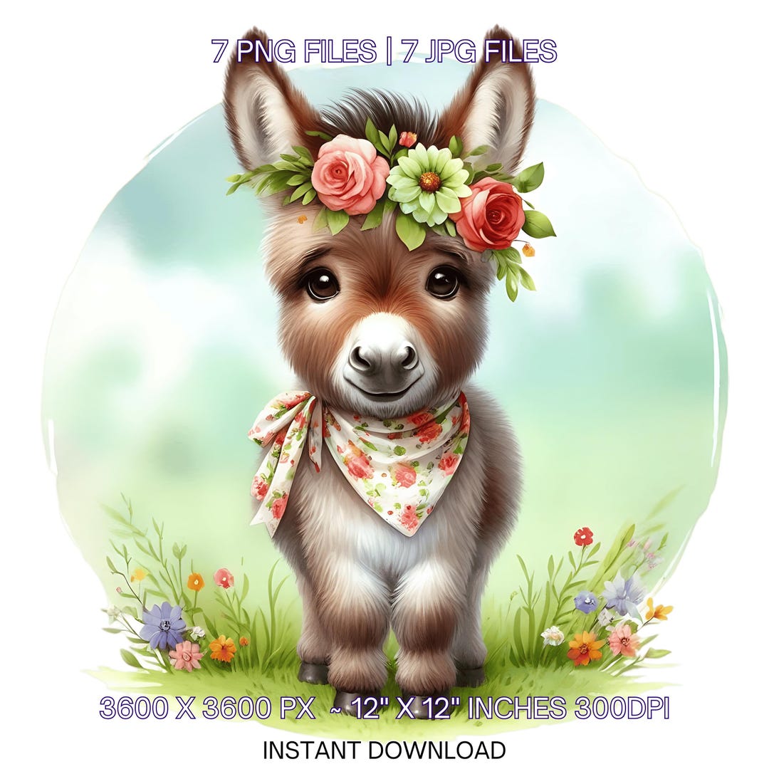Watercolor Donkey Clipart: Spring Farm Animals PNG (digital Download ...