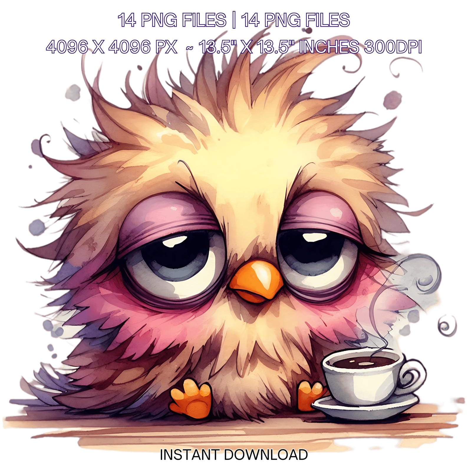 Grumpy Bird Coffee Clip Art: Quirky Frazzled PNG (commercial Use) - Etsy