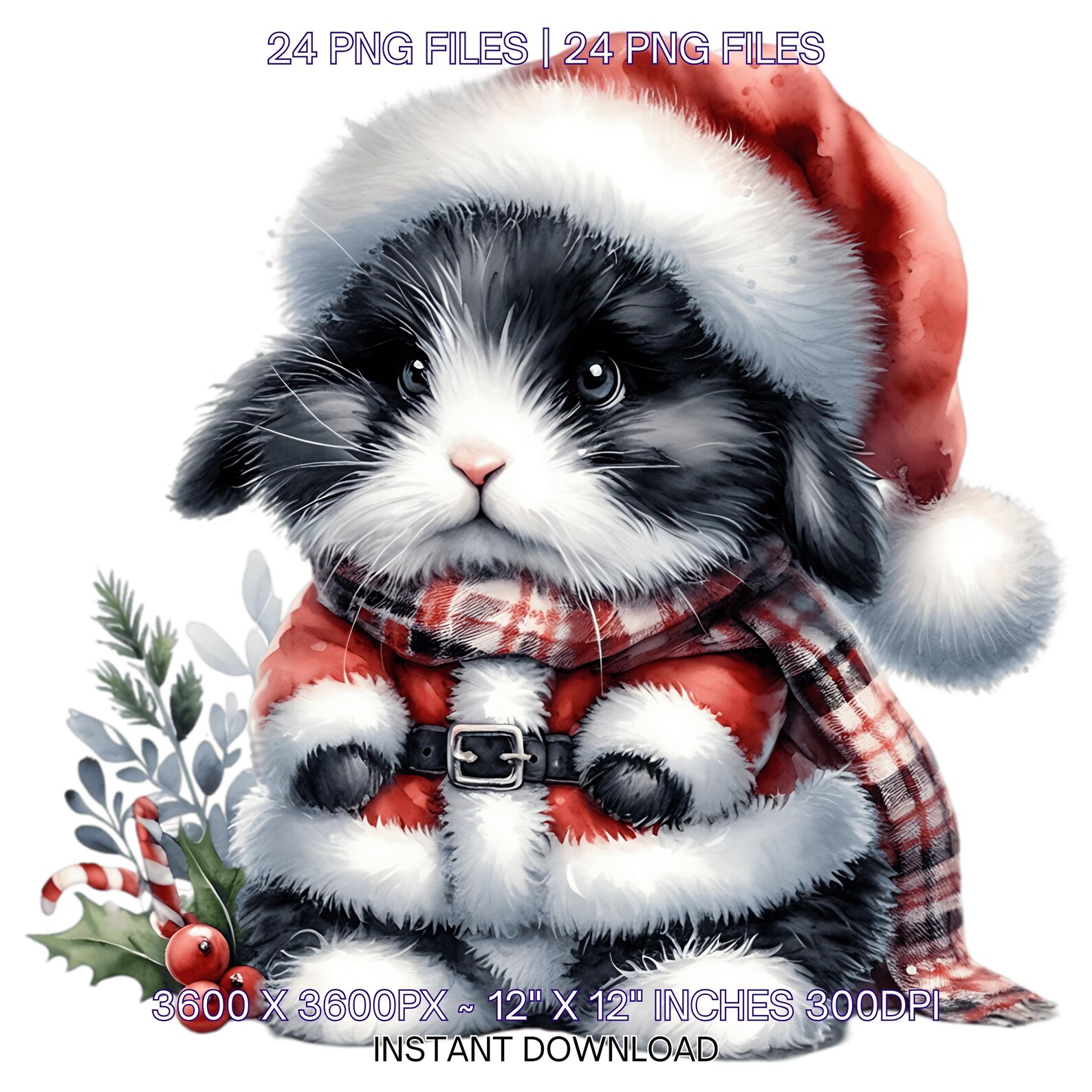 Christmas Bunny Clipart, Santa Hat, Scrapbooking, (PNG, JPG) - Etsy