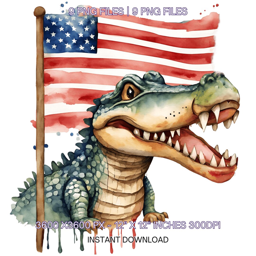 Watercolor ALLIGATOR Flag PNG Clip Art | 9 Patriotic USA Alligator Flag ...
