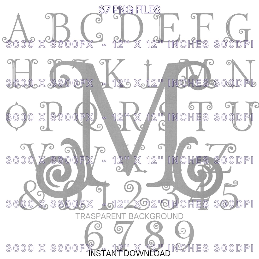 Silver Script Monogram Alphabet Clipart | 37 PNG Letters, Numbers ...