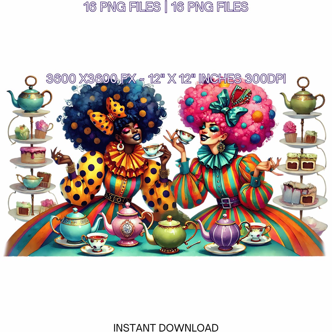 Afternoon Tea Girls Clip Art: 18th Century Whimsical Watercolor (PNG ...