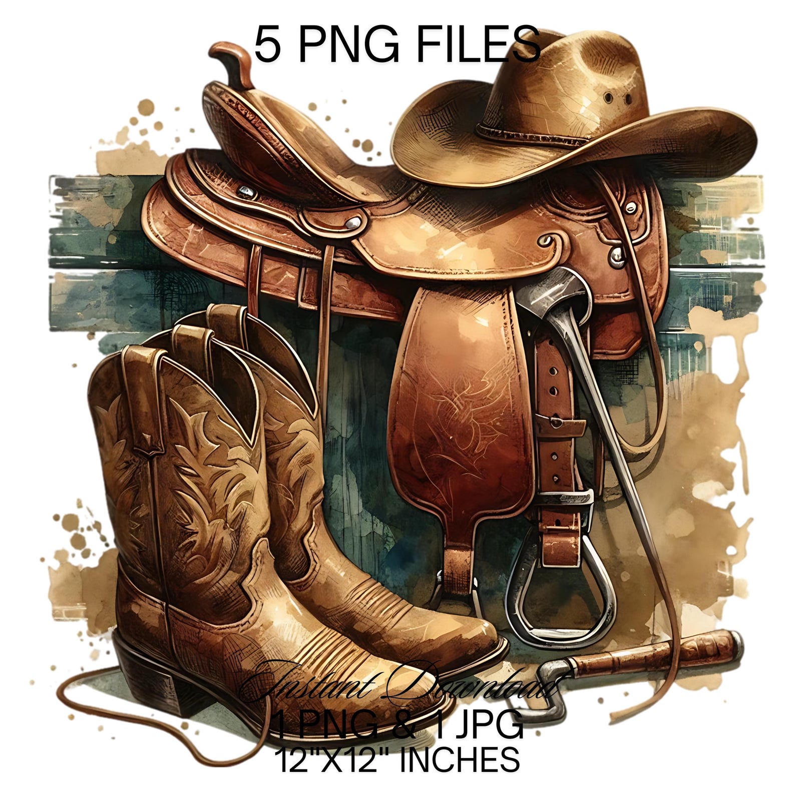 Watercolor Cowboy Clipart: Boots, Hat, Saddle PNG (digital Download) - Etsy